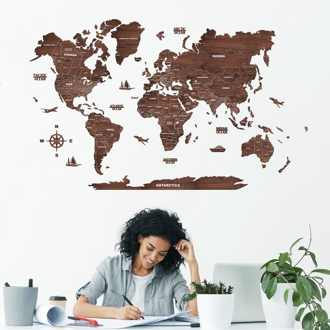 2D Wooden World Maps for Walls | Elegant Decor • The Map Store