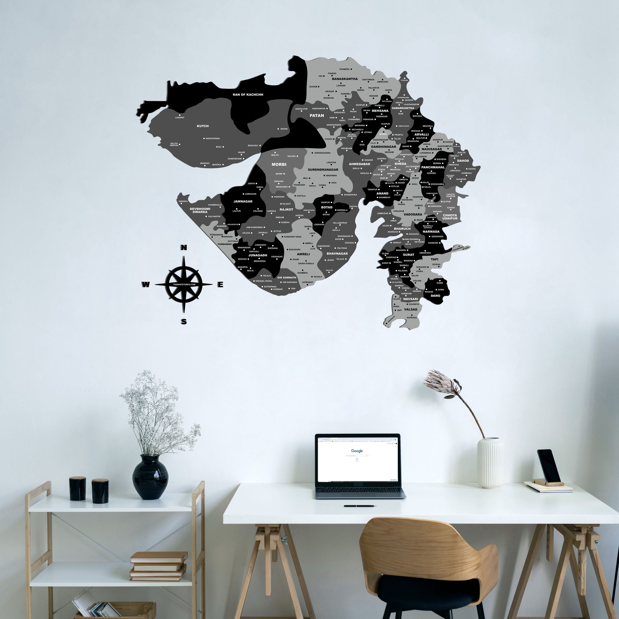 Black & Grey Wooden Gujarat Map WallArt • The Map Store