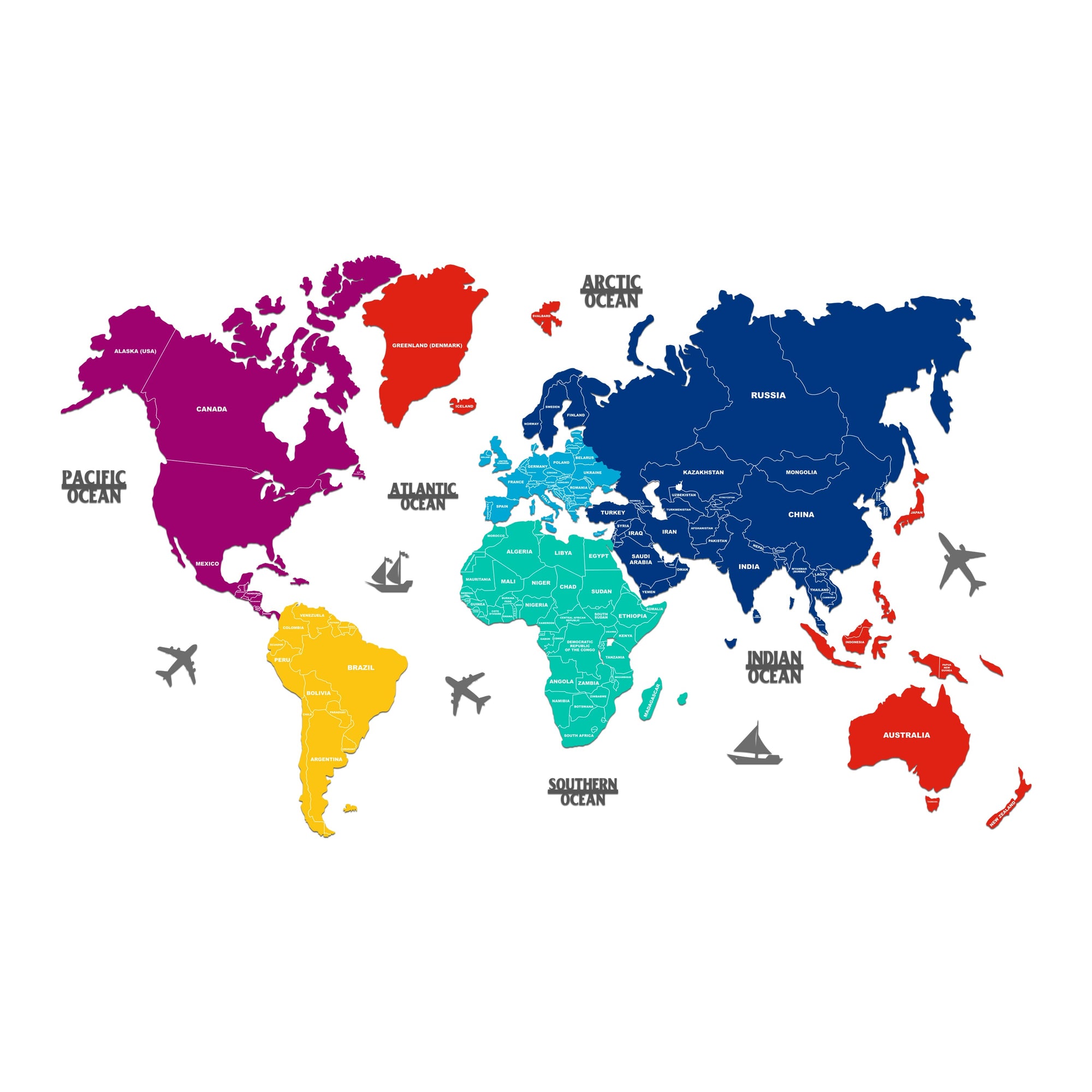 2D Prismatic Wooden World Map • The Map Store