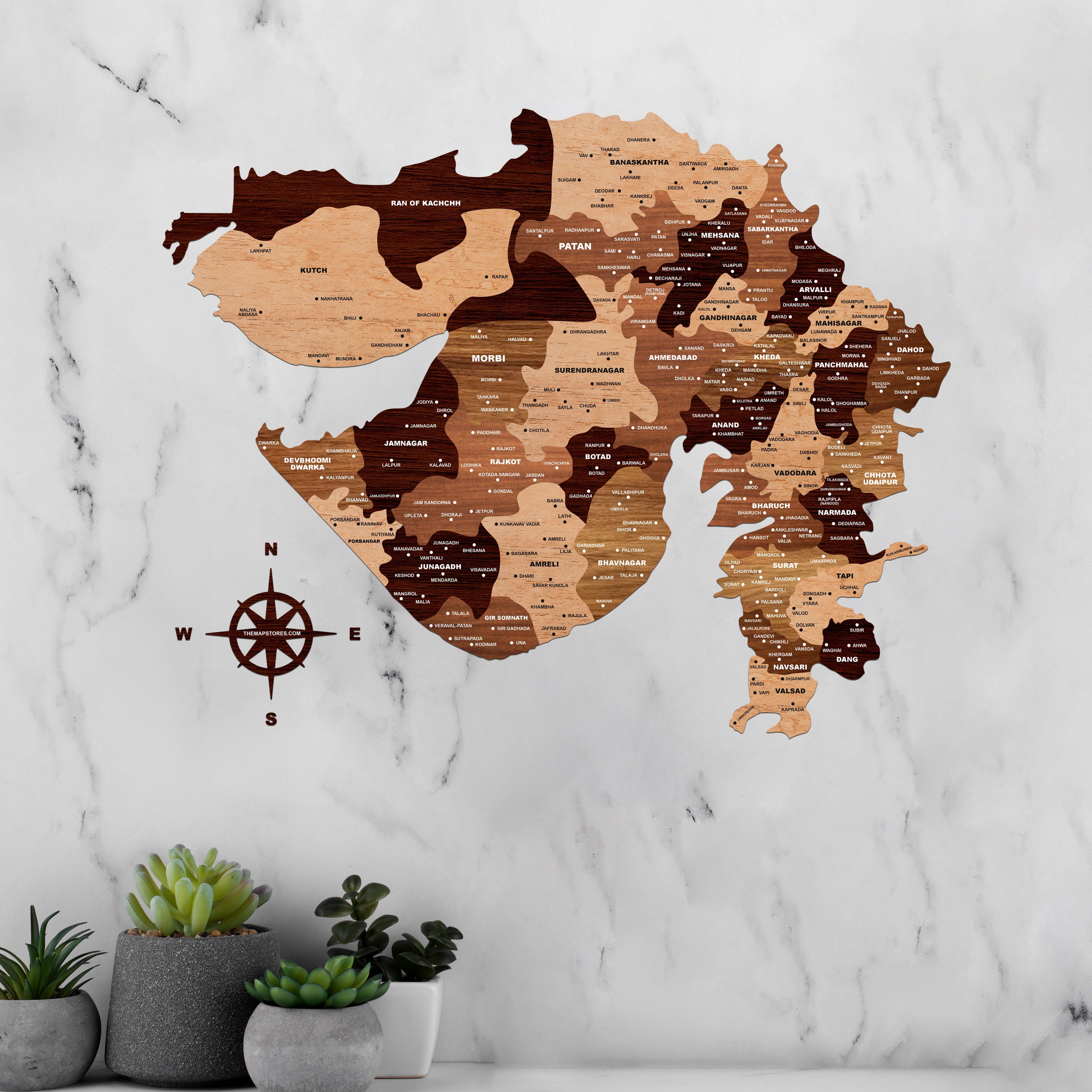 Wooden Texture Gujarat Map |The Map Stores • The Map Store