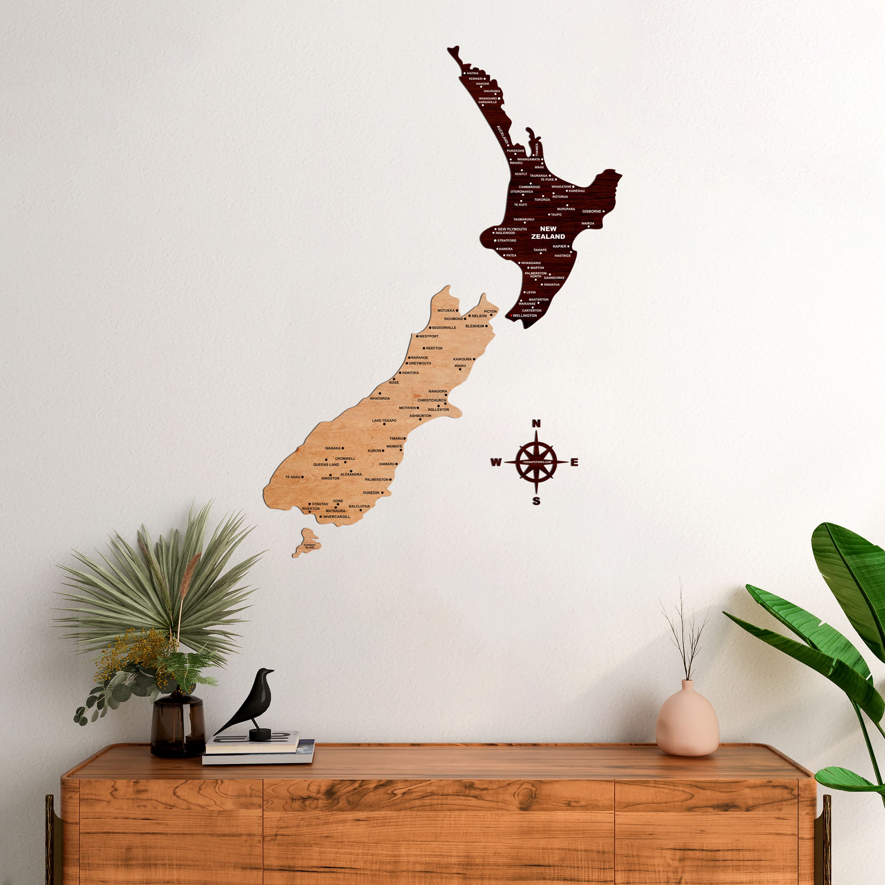 Wooden Texture New Zealand Map WallArt • The Map Store