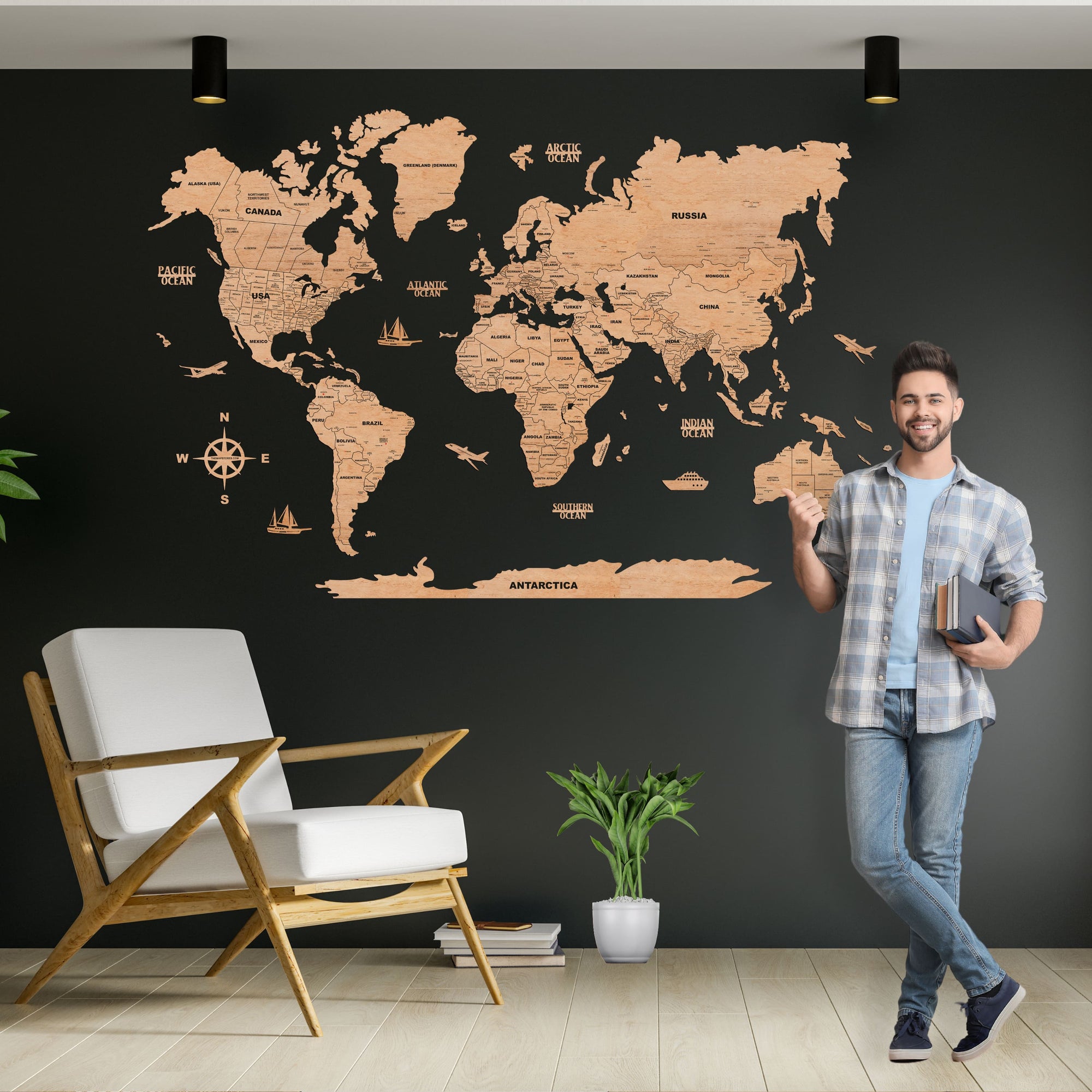 2D wooden world Map • The Map Store