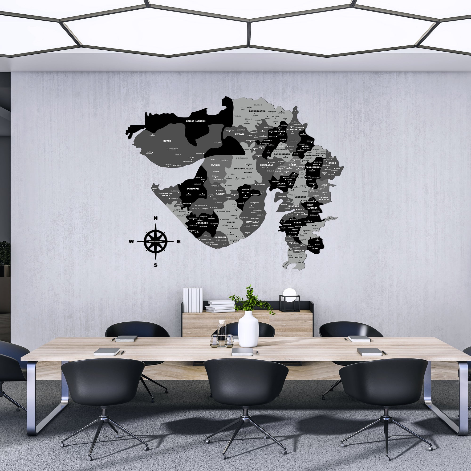 Black & Grey Wooden Gujarat Map WallArt • The Map Store