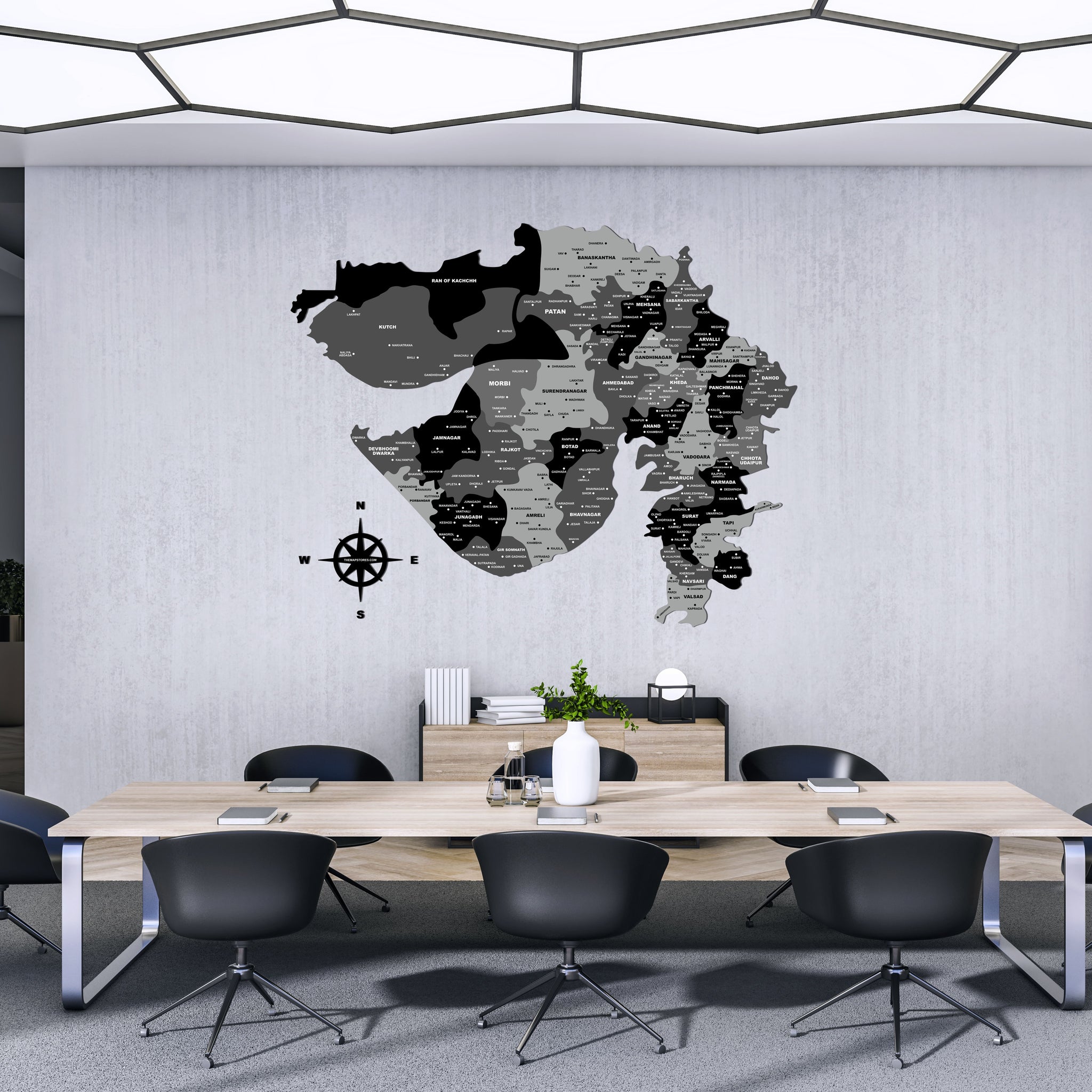 Black & Grey Wooden Gujarat Map WallArt • The Map Store