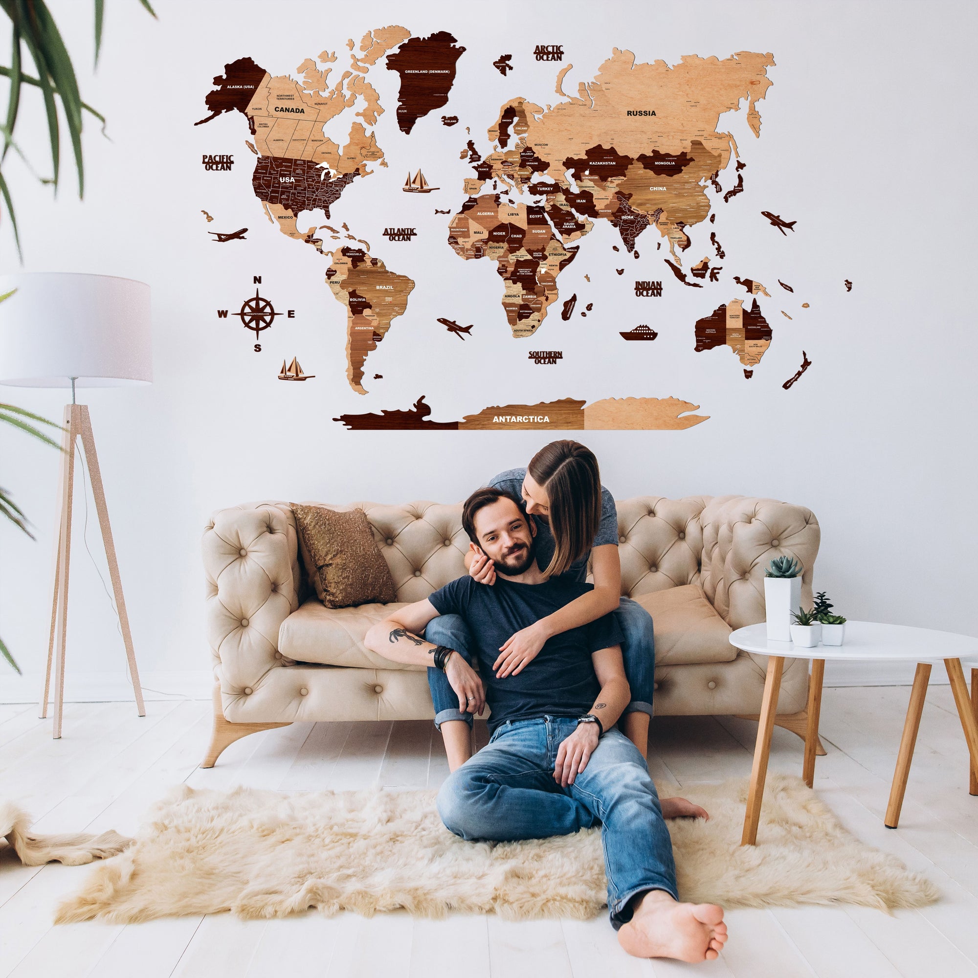 3D Wooden Texture Worldmap • The Map Store