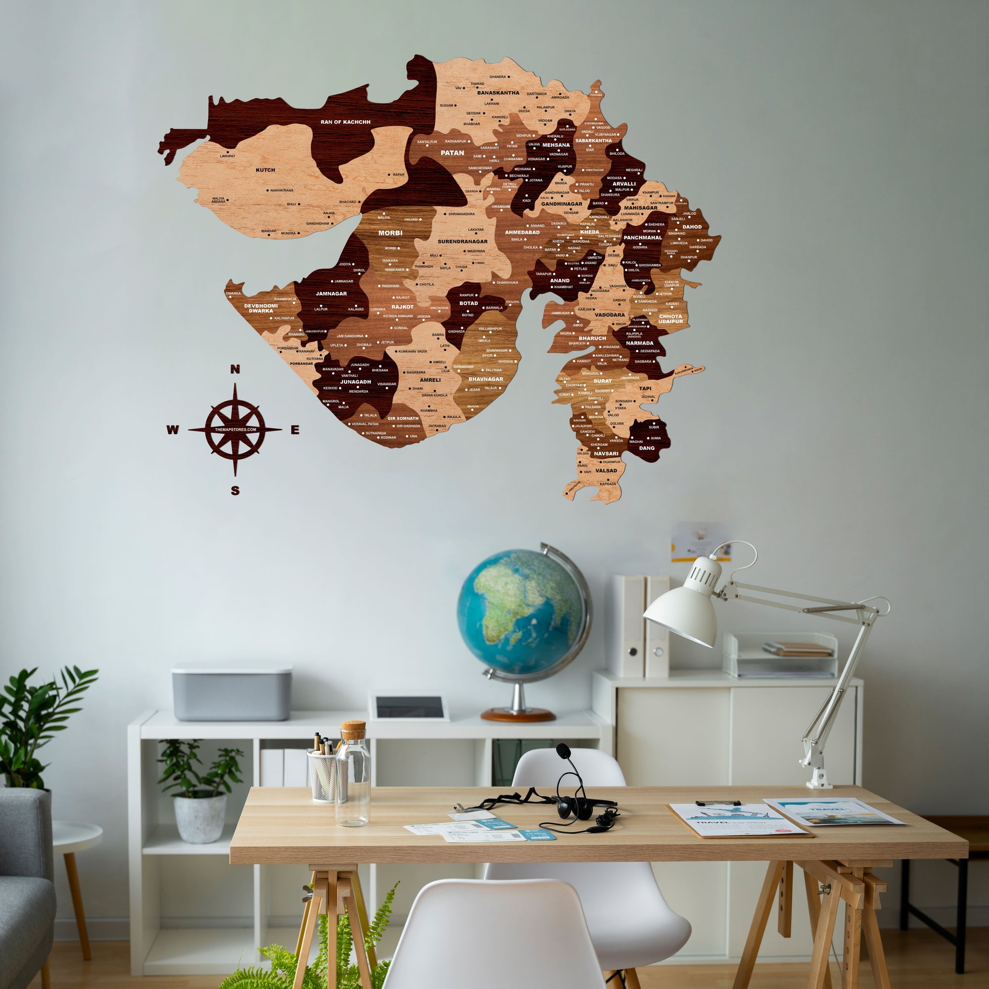 Wooden Texture Gujarat Map |The Map Stores • The Map Store
