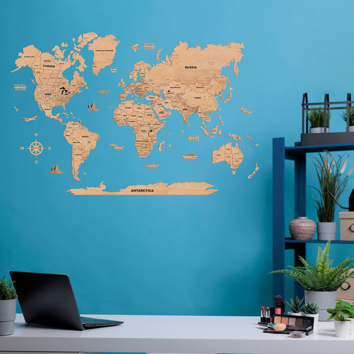 2D Wooden World Maps for Walls | Elegant Decor • The Map Store