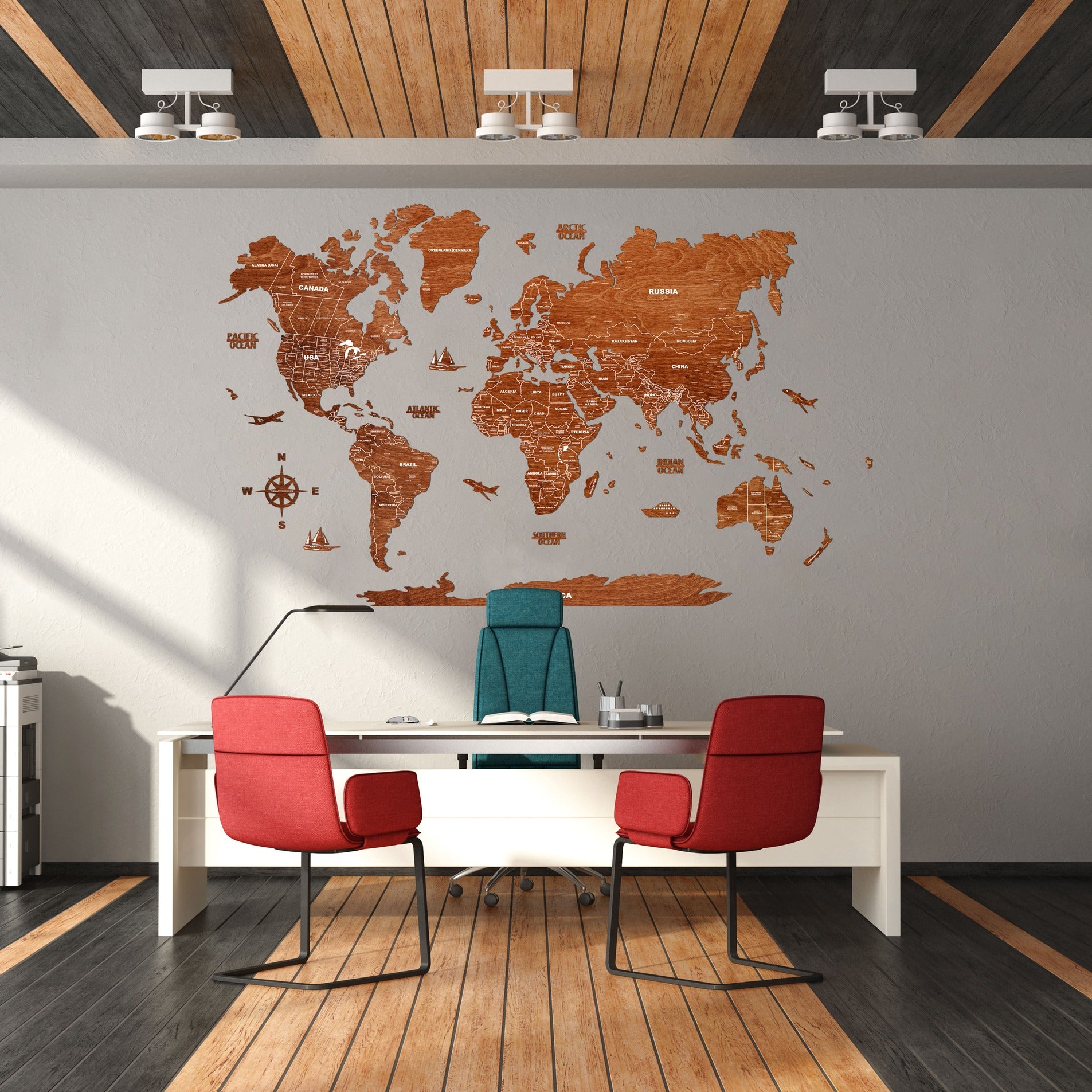 2D wooden world Map • The Map Store