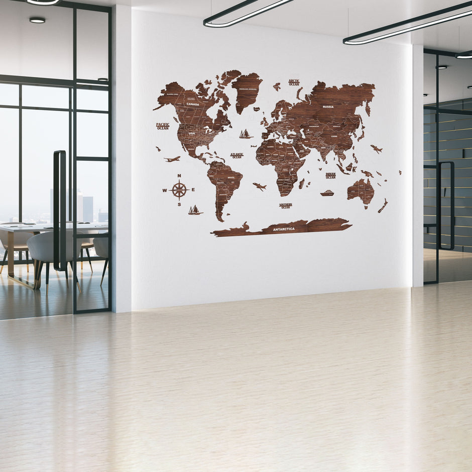 2D Wooden World Maps for Walls | Elegant Decor • The Map Store