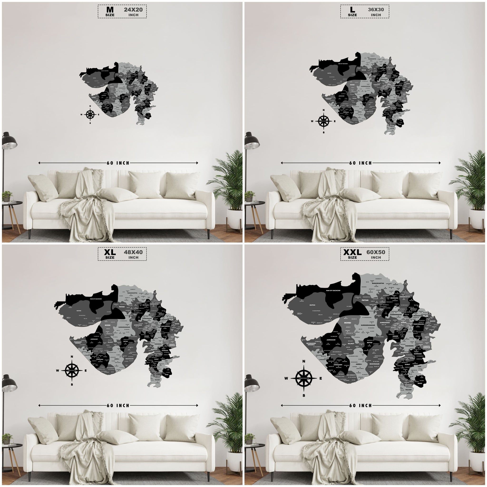 Black & Grey Wooden Gujarat Map WallArt • The Map Store