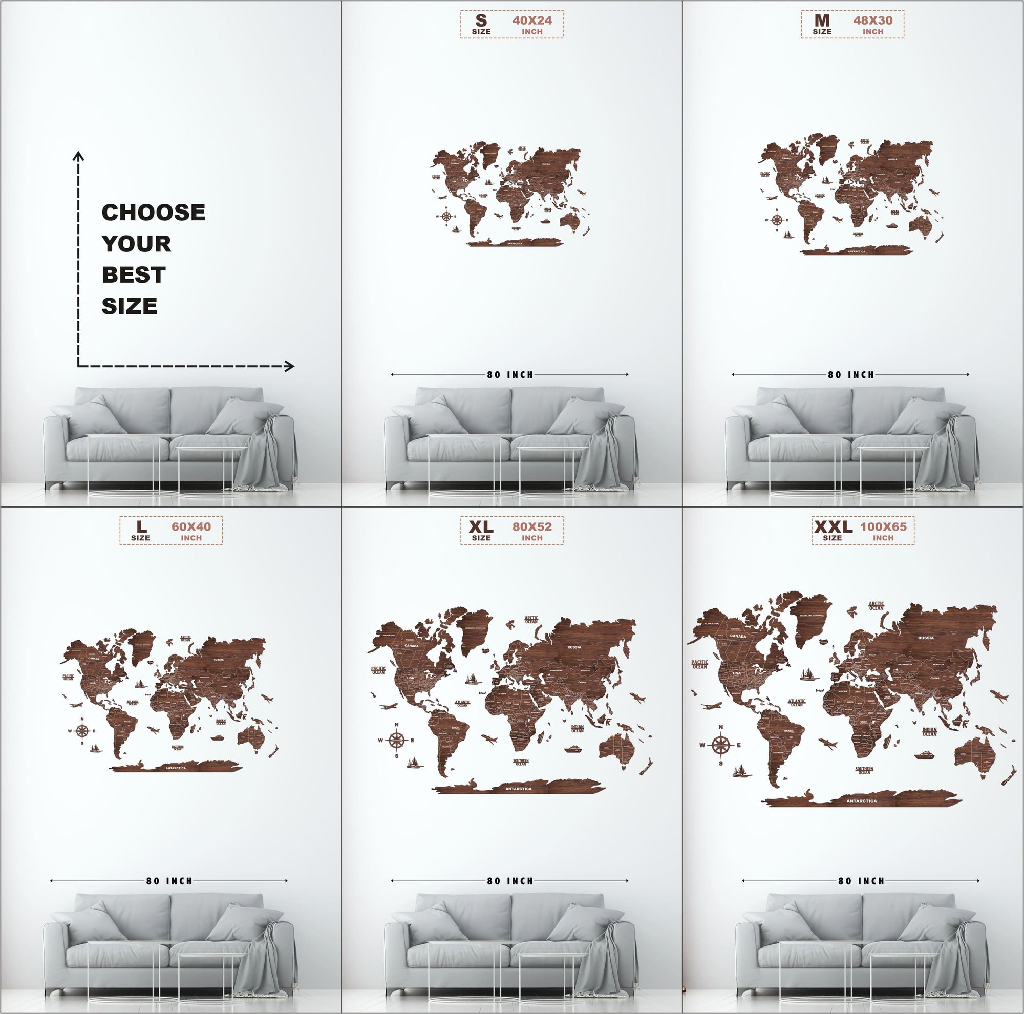 2D wooden world Map • The Map Store