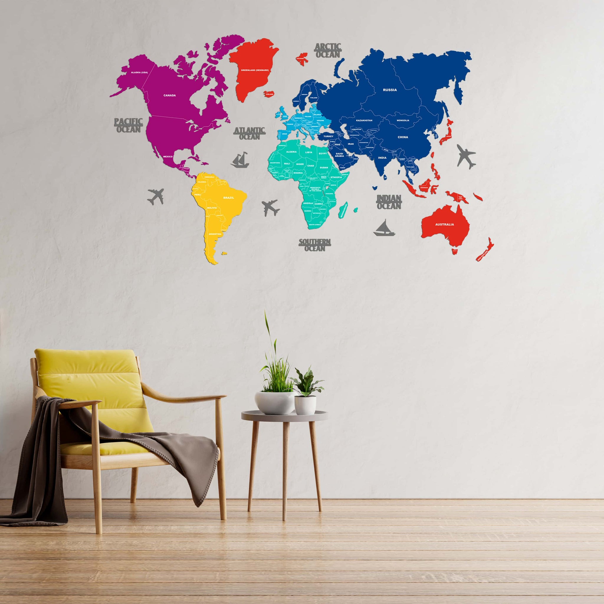 2D Prismatic Wooden World Map for wall • The Map Store