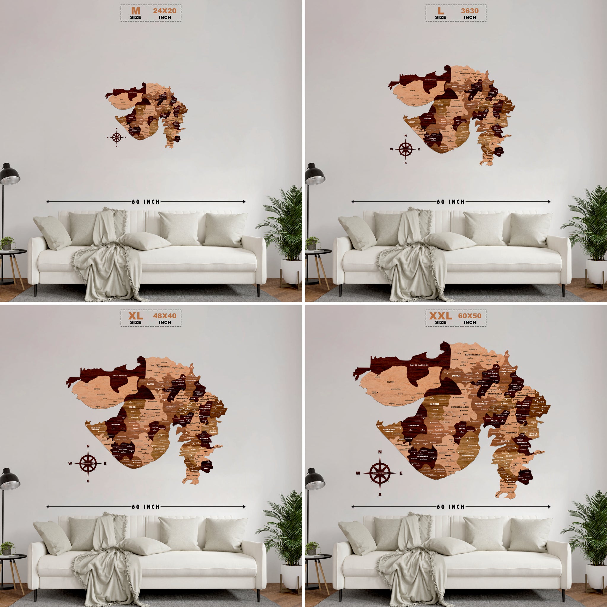 Wooden Texture Gujarat Map |The Map Stores • The Map Store