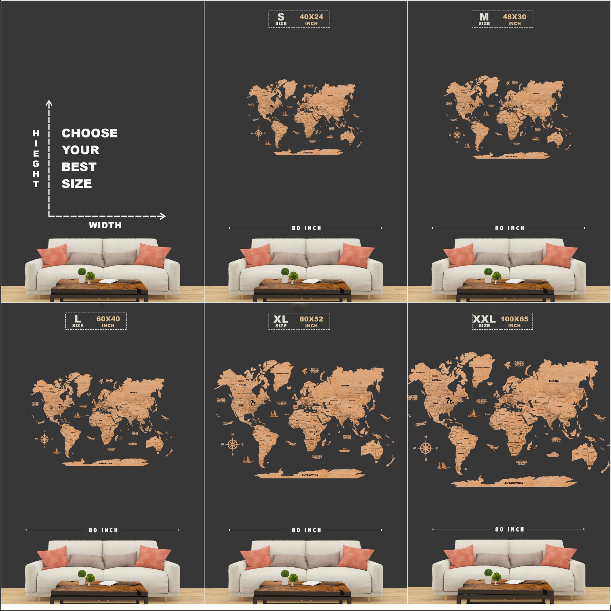 2D wooden world Map • The Map Store