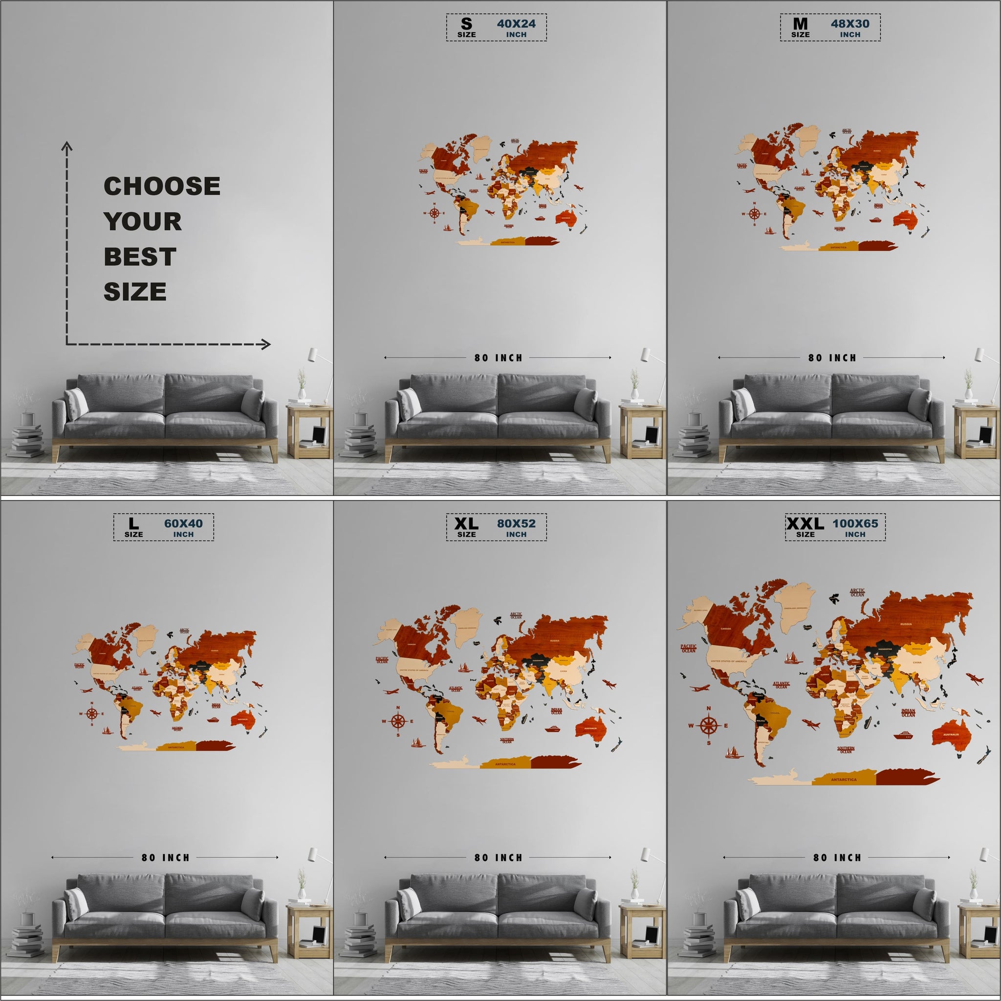 3D Multilayered Wooden world map for wall • The Map Store