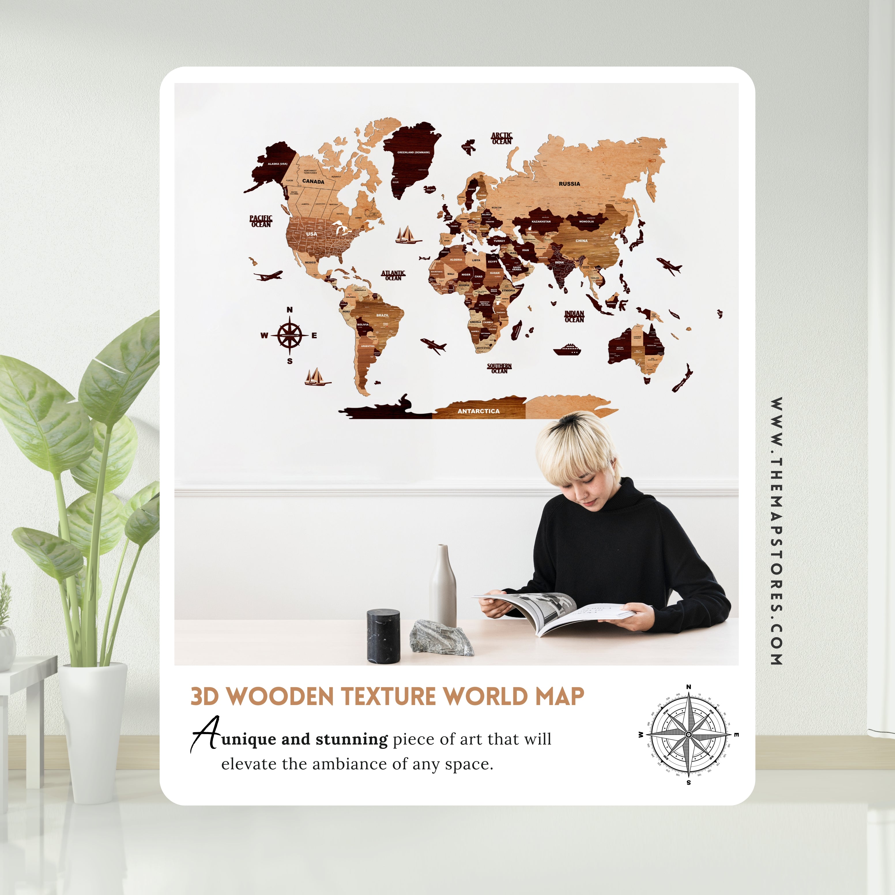 3D Wooden Texture Wooden Worldmap • The Map Store