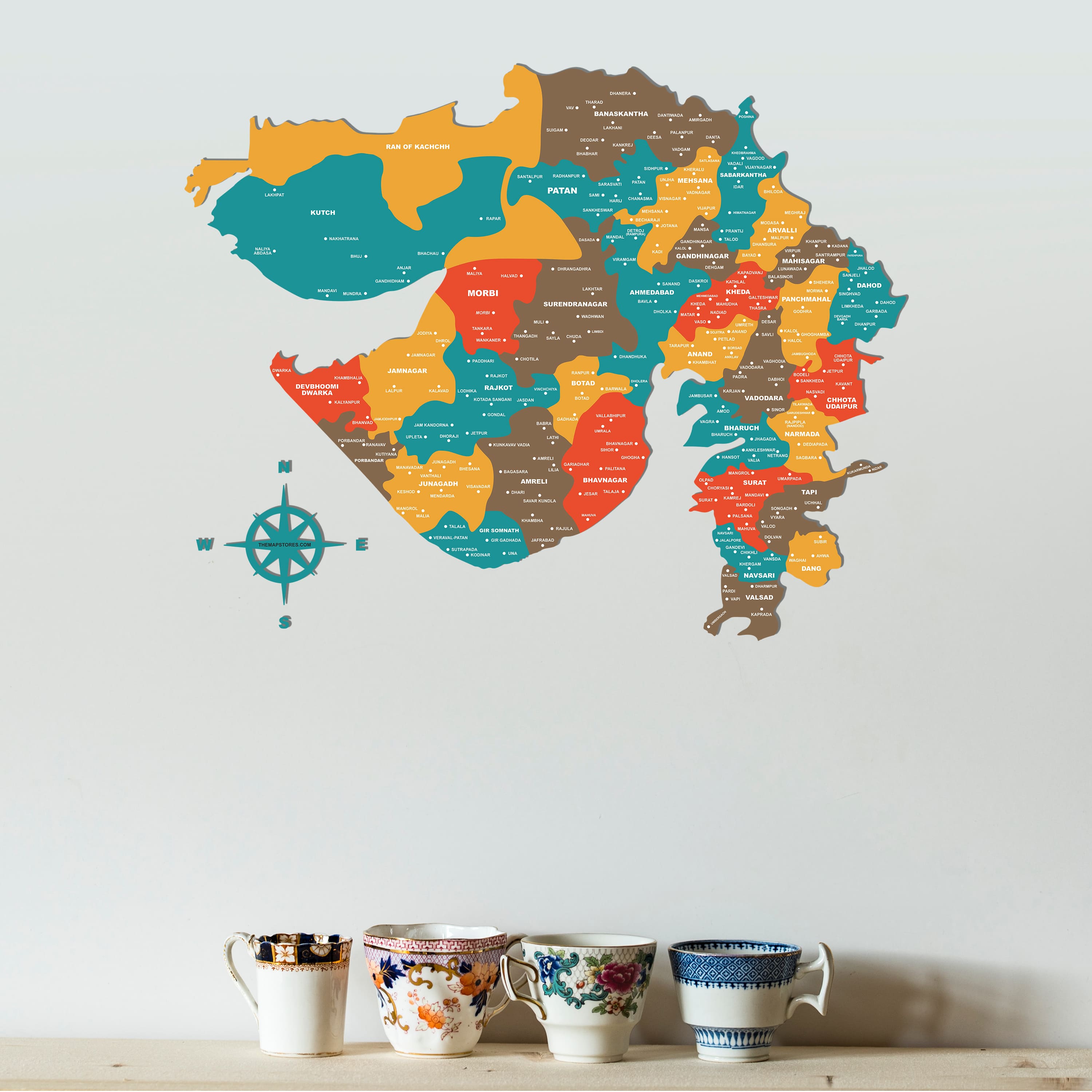 Saffron Wooden Gujarat Map WallArt • The Map Store
