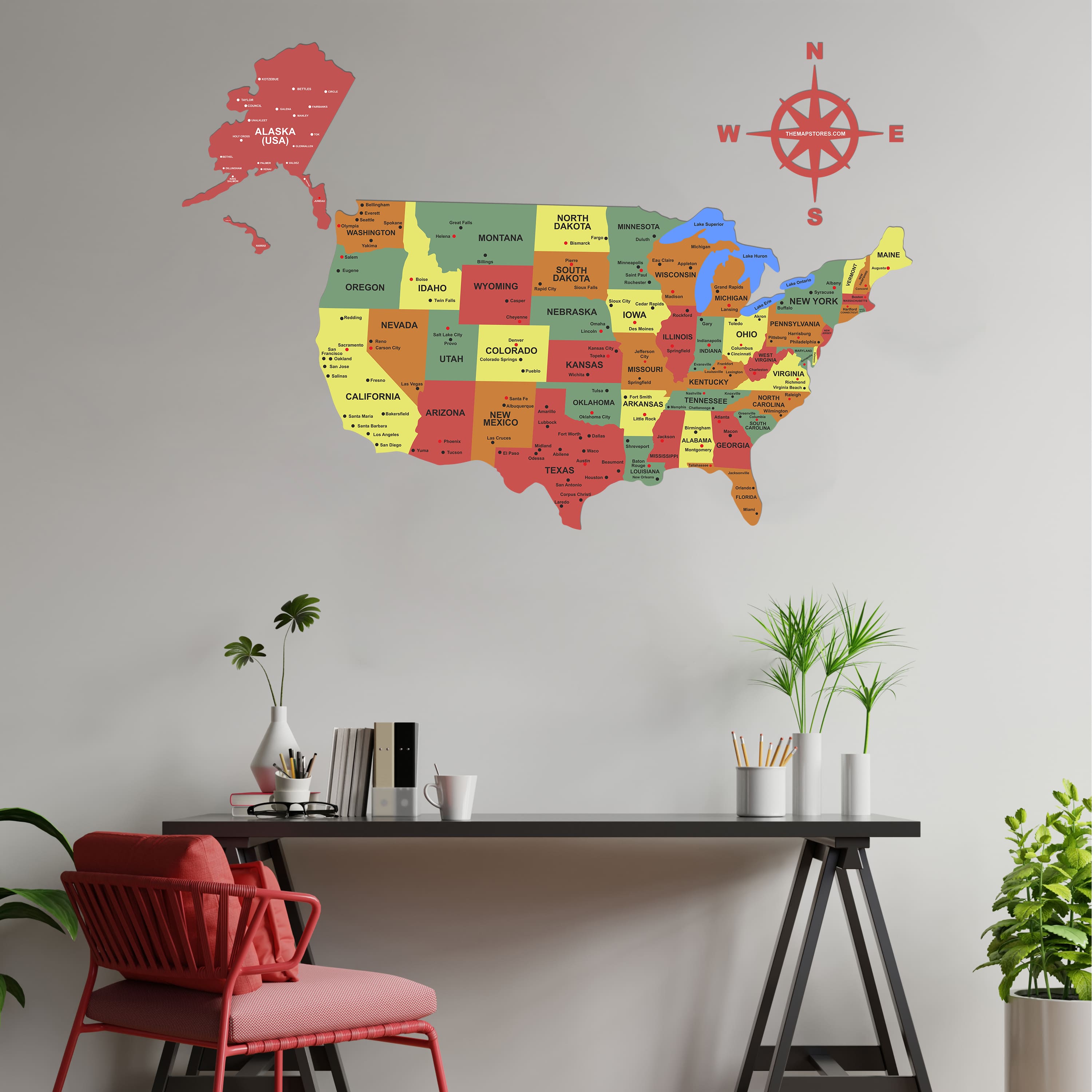 Terra Cotta Wooden USA Map WallArt • The Map Store
