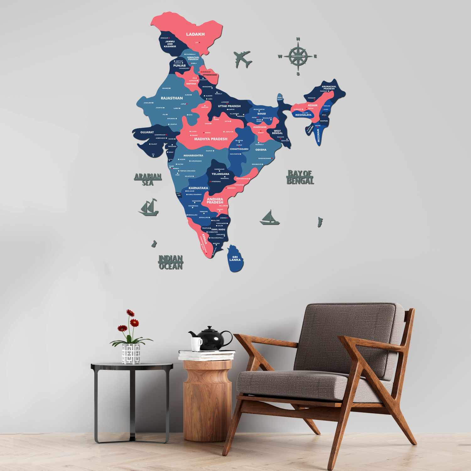 Nile Blue Wooden India Map WallArt • The Map Store