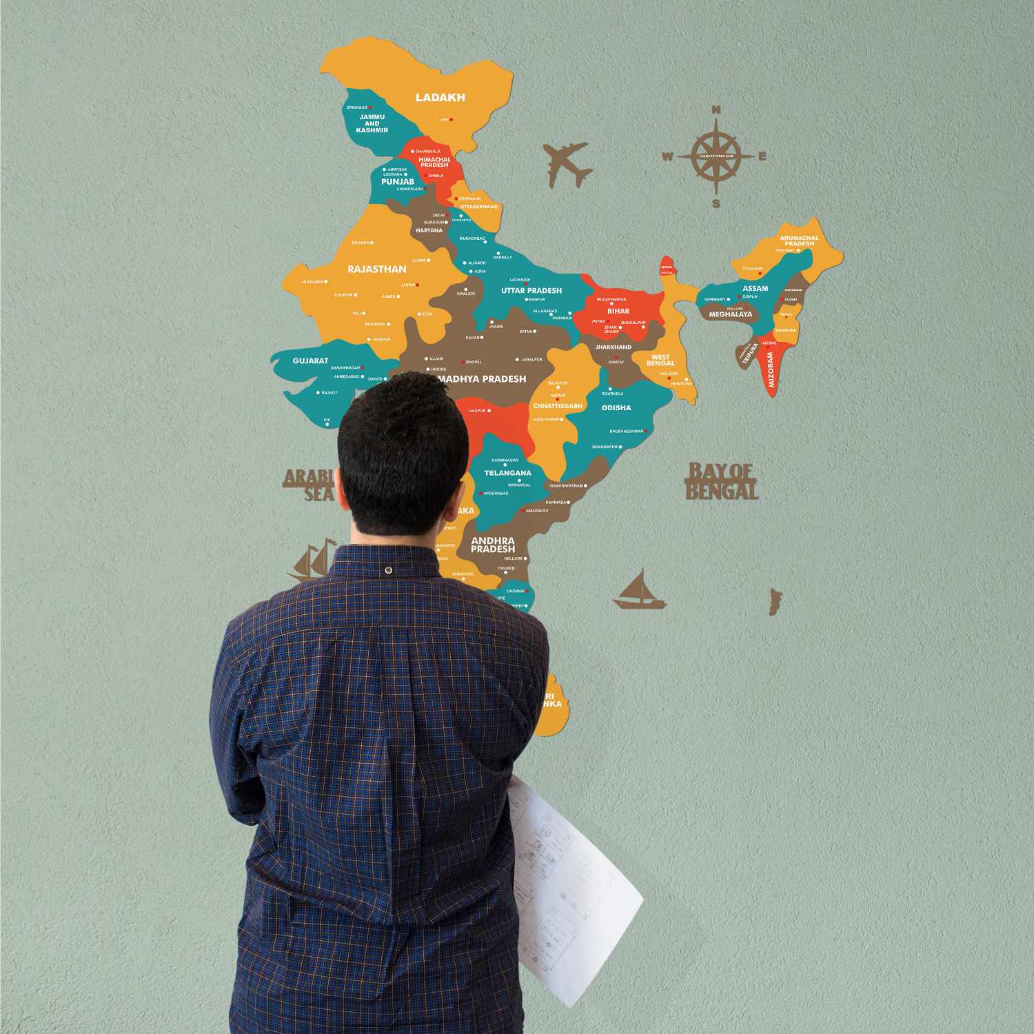 Saffron Wooden India Map for wall | Wooden India map wallart | Map of ...