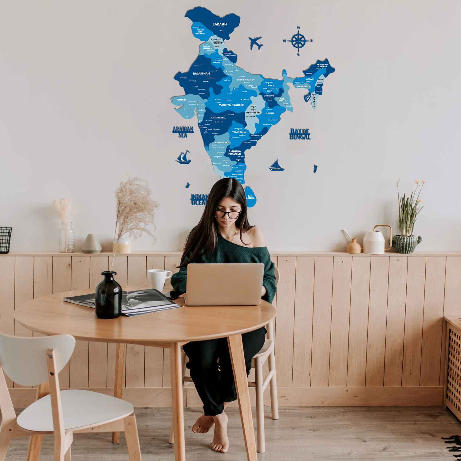 Tory Blue Wooden India Map for wall | Wooden India map wallart | Map o ...