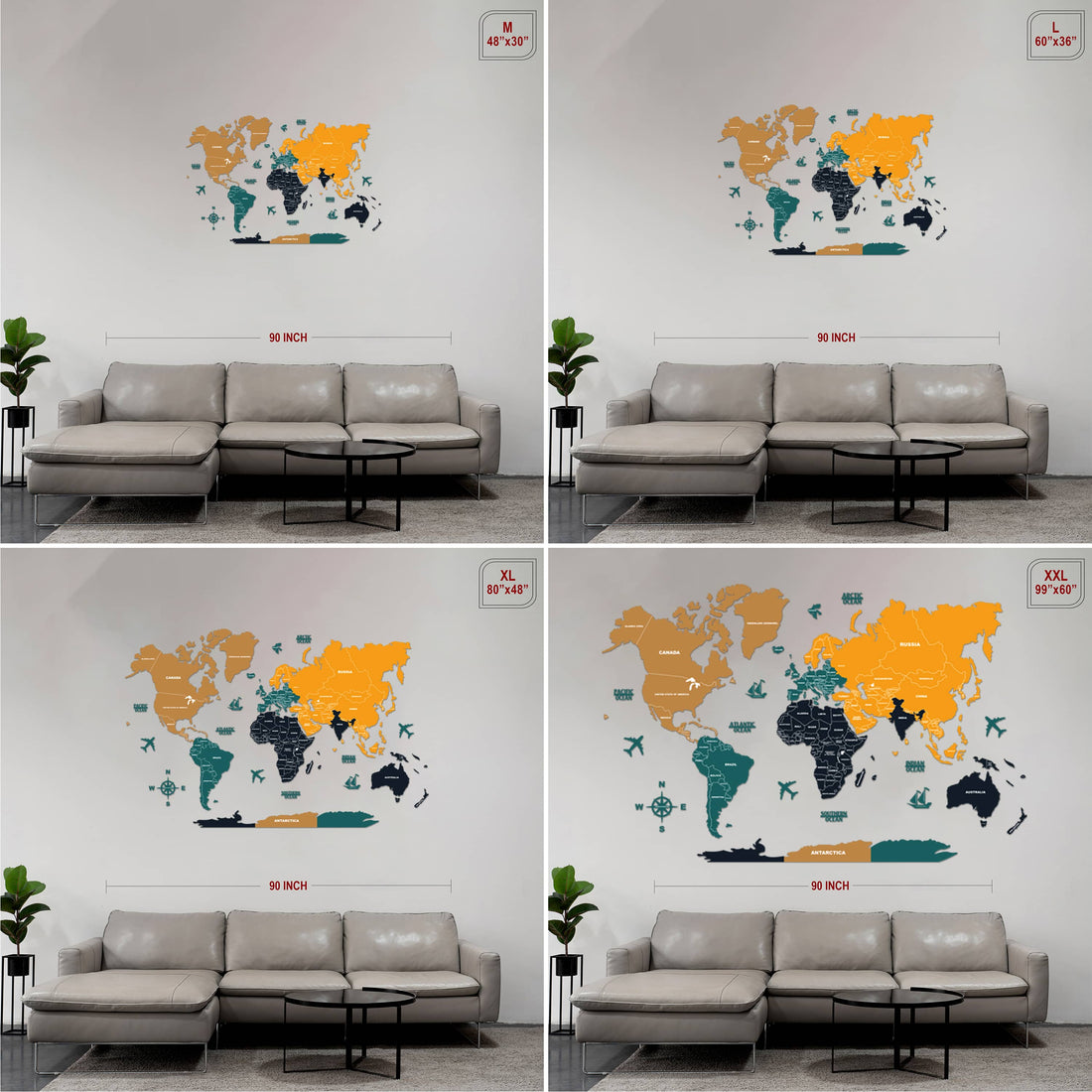 2D Sepia and Amber Wooden World Map for wall • The Map Store