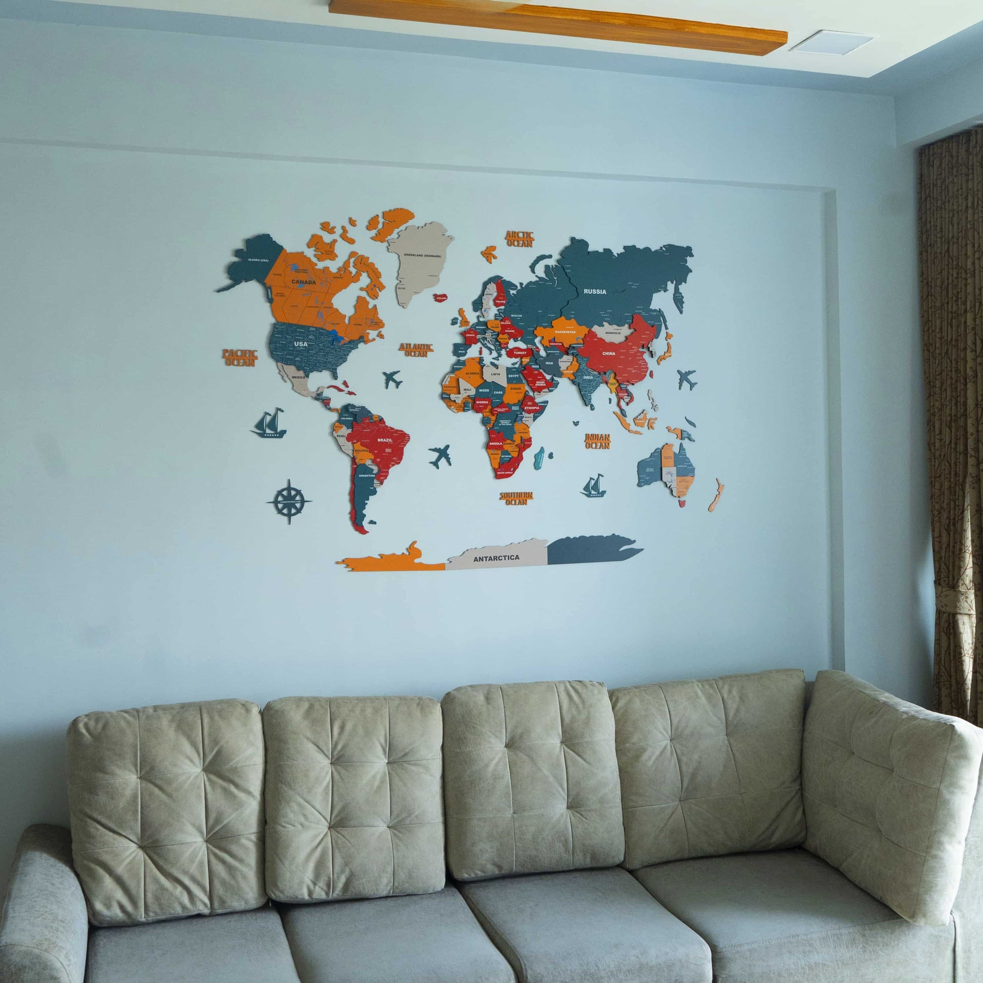 3D Pine Wooden World Map for wall • The Map Store