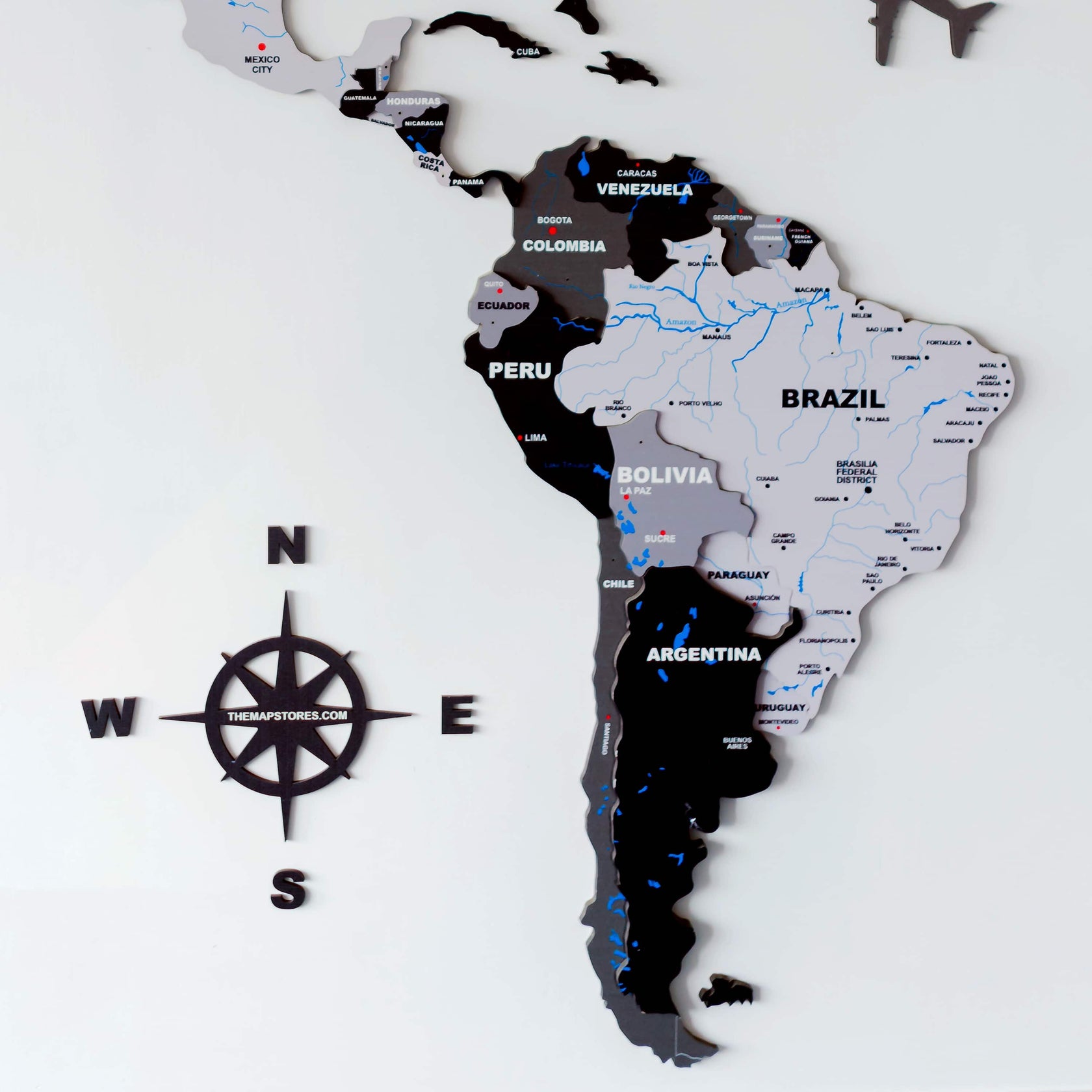 3D Black and Grey Wooden World Map for wall • The Map Store