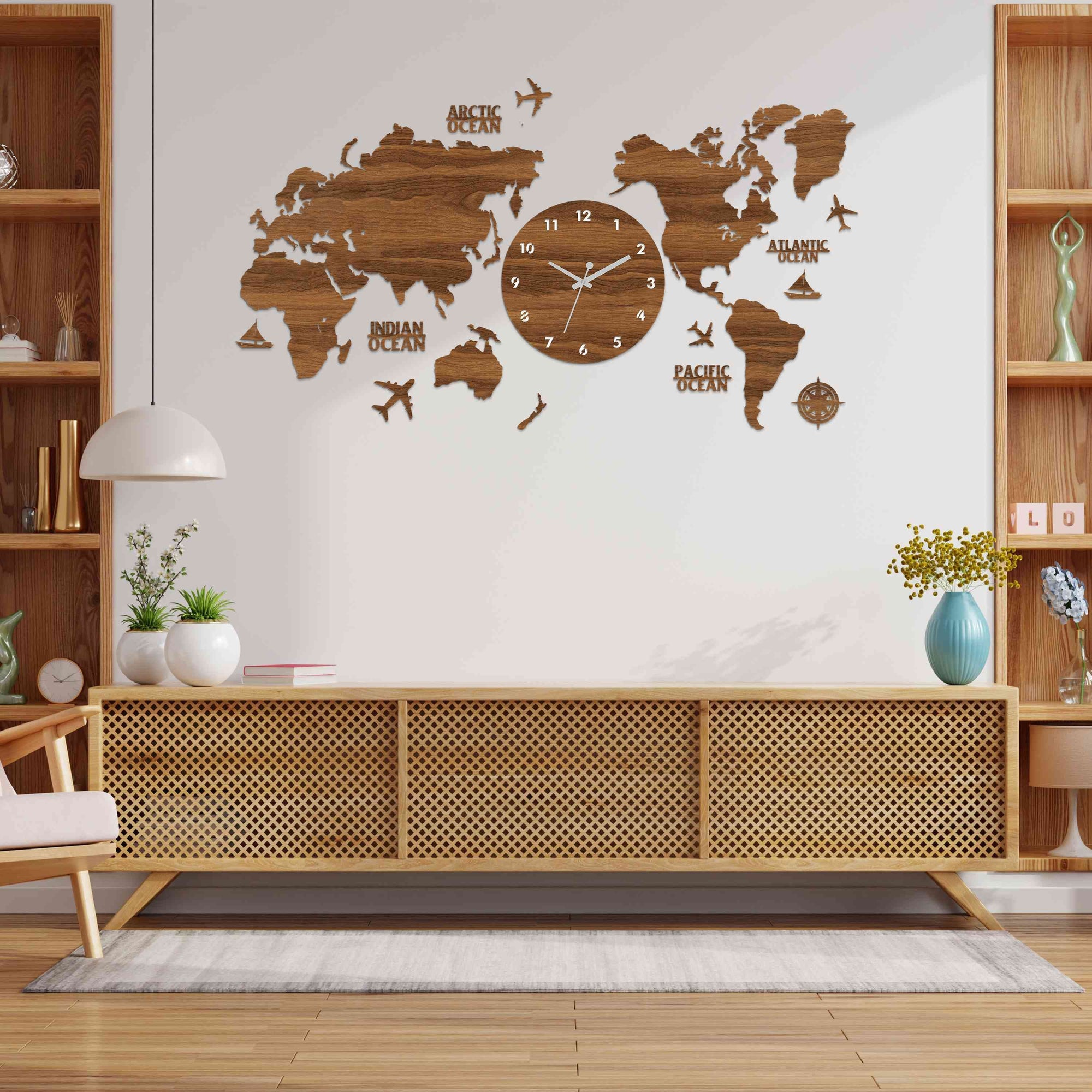 Wooden World Map Clock WallArt • The Map Store